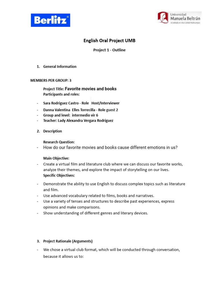 Oral Project 1 UMB-1 | PDF