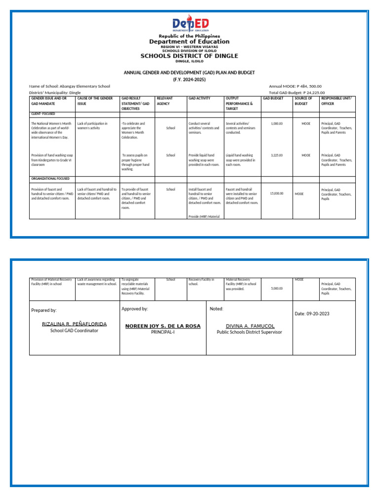 Dingle GAD Plan & Budget 2024-2025 | PDF