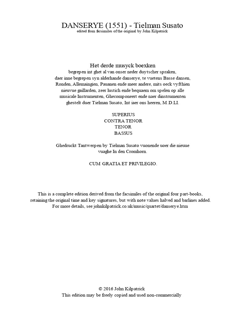 Tileman Susato - Danserye | PDF