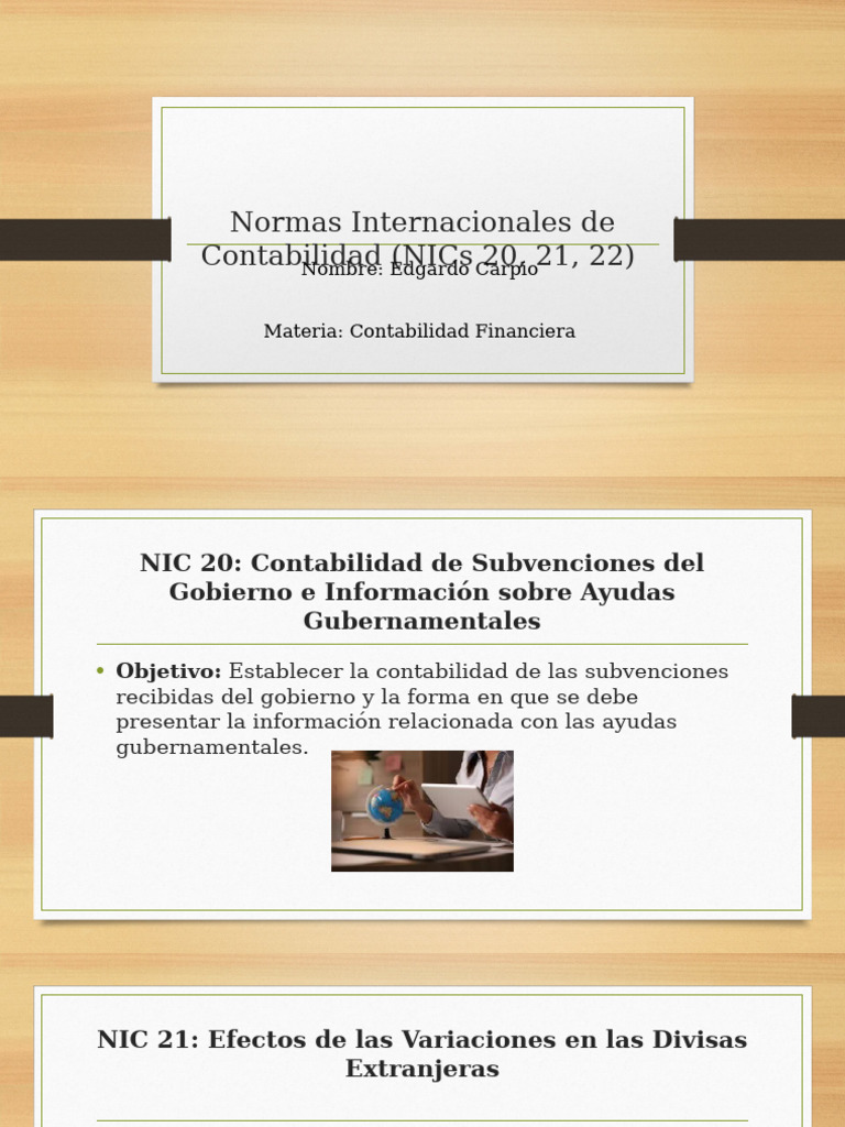 Normas Internacionales de Contabilidad (NICs 20, Examen Final | PDF