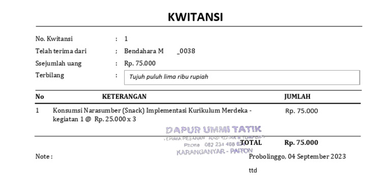Kwitansi 1 | PDF