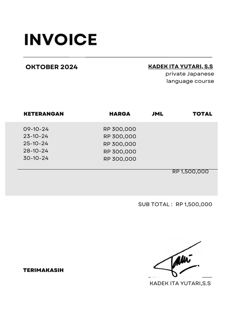 Invoice Kursus Bahasa Jepang Okt 24 | PDF