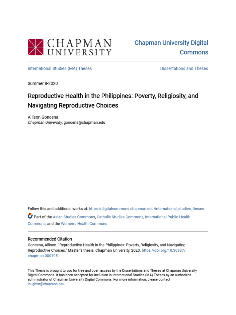 Reproductive Health In The Philippines Poverty Religiosity And Pdf Intersectionality