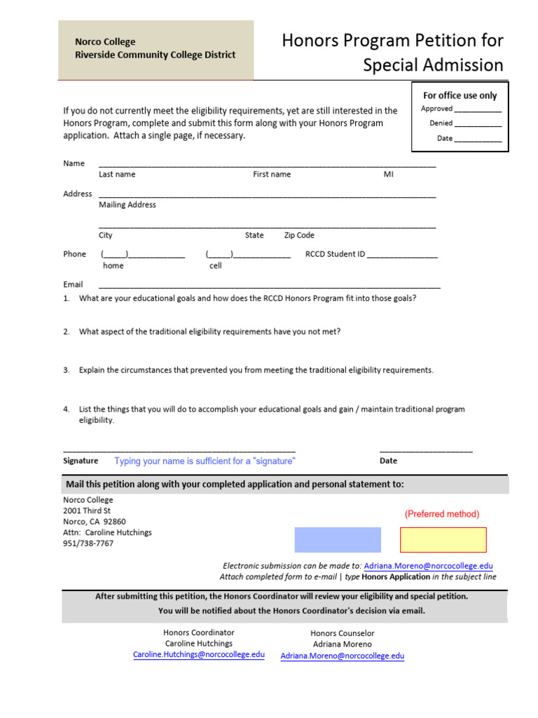 Honors Program Petition Special Admission Rev | PDF