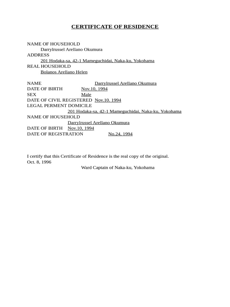 Certificate of Residence | PDF