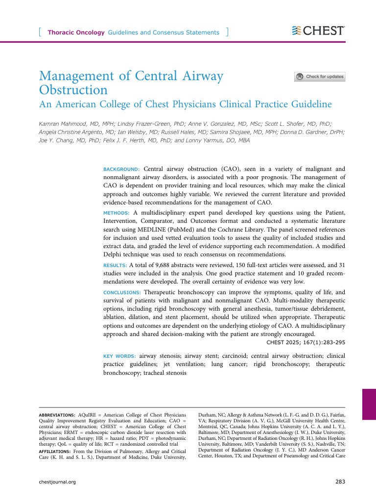 Central Airway Obstruction Pdf Surgery Radiation Therapy