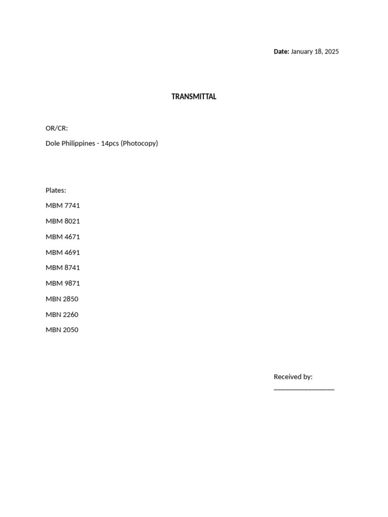 Dole Plate Transmital | PDF