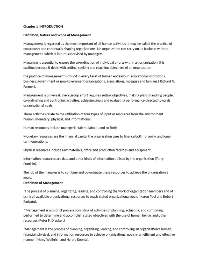 Chapter 1 INTRODUCTION to Management | PDF | Science | Knowledge