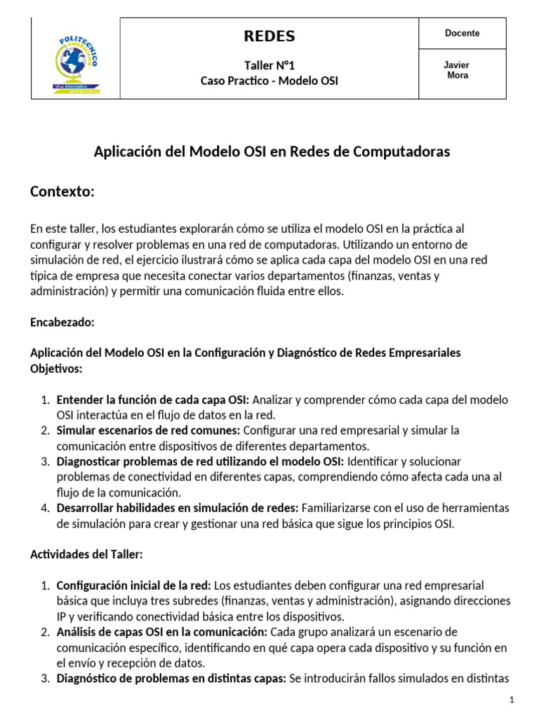 Taller Practico - Aplicacion Real Del Modelo OSI | PDF | Modelo osi | Red de computadoras