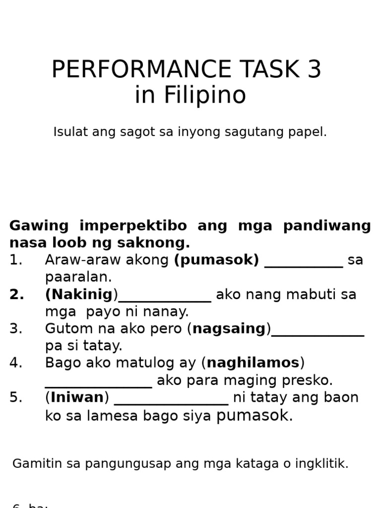 PERFORMANCE TASK in Filipino | PDF