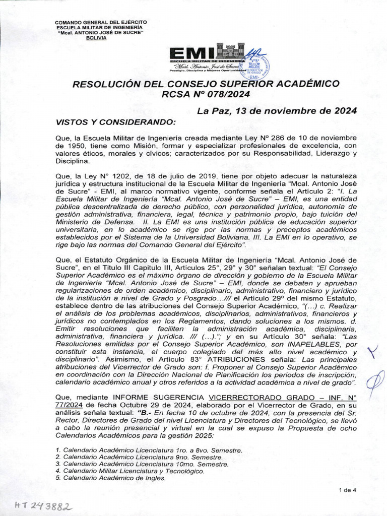 078 LPZ - Aprob. Calendario Acad. 2025 | PDF