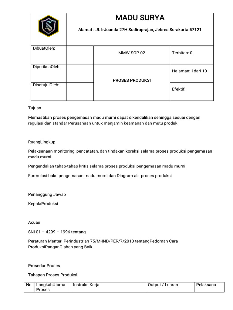 SOP-02-Proses Produksi | PDF