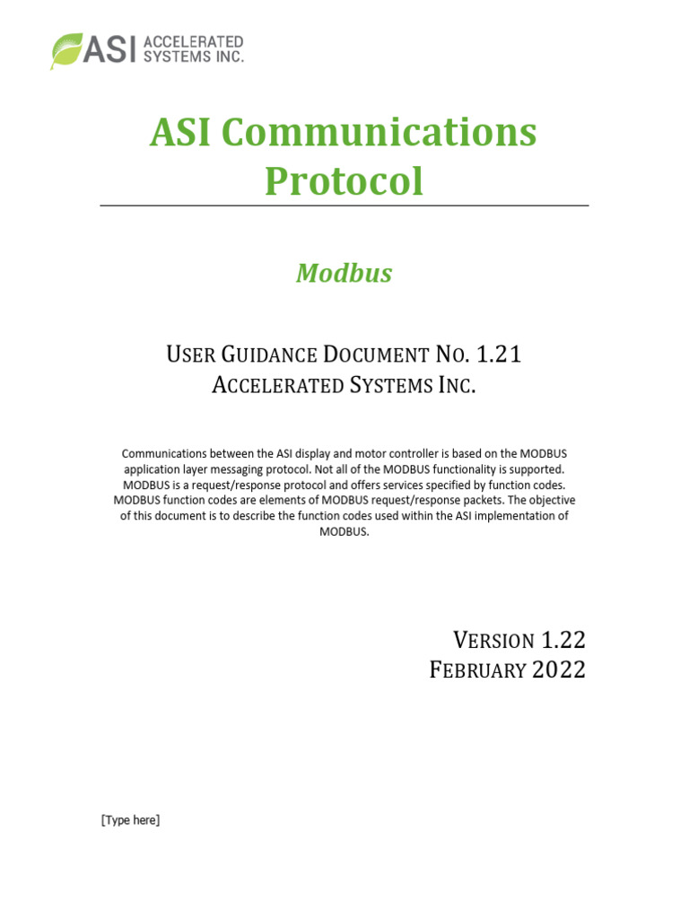 ASI ModBus Protocol Rev 1.22 | PDF | Telecommunications | Computer Science