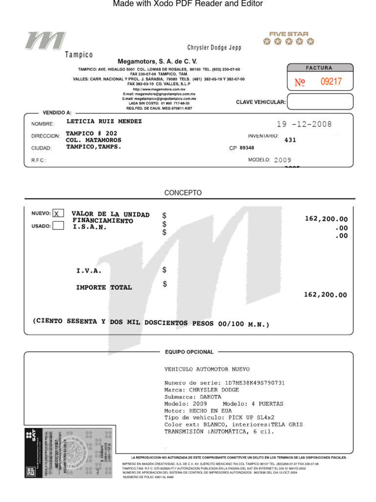Factura Mega Chrysler | PDF
