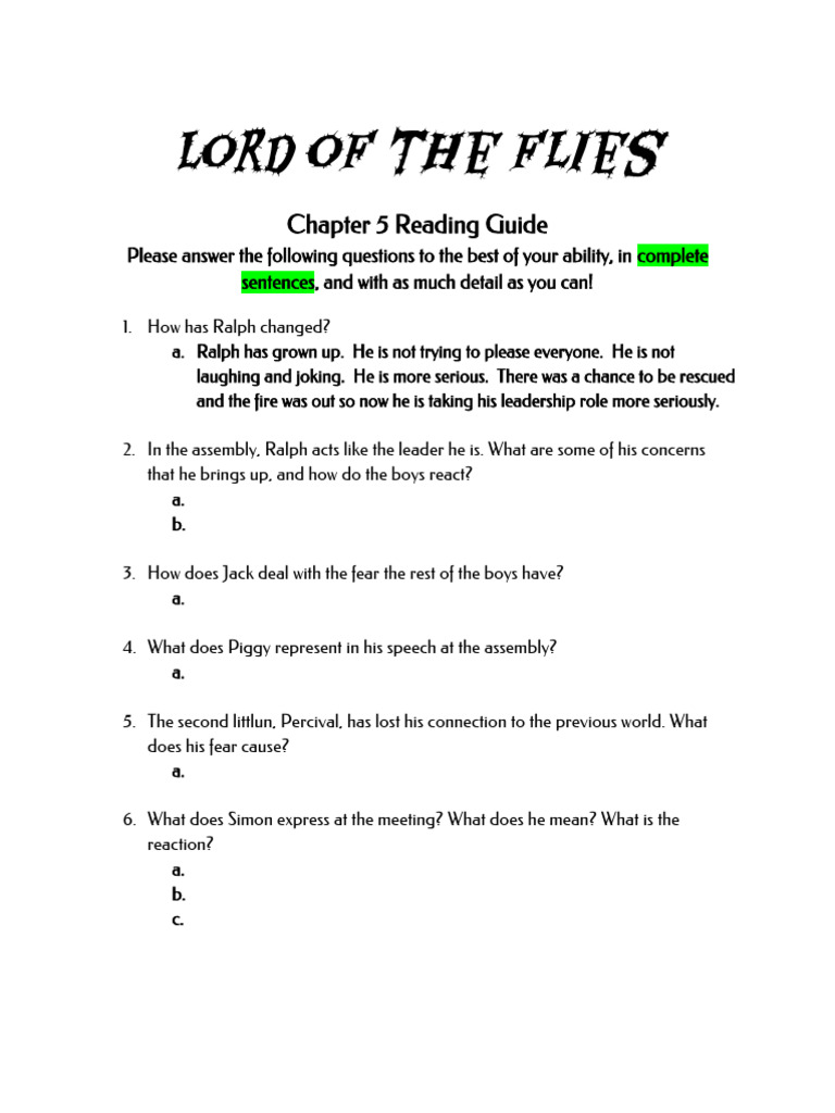 Lord of the Flies Chapter 5 Guide | PDF