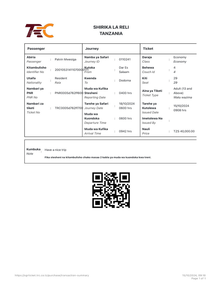 TRC SGR Ticketing Online Sales | PDF | Tanzania