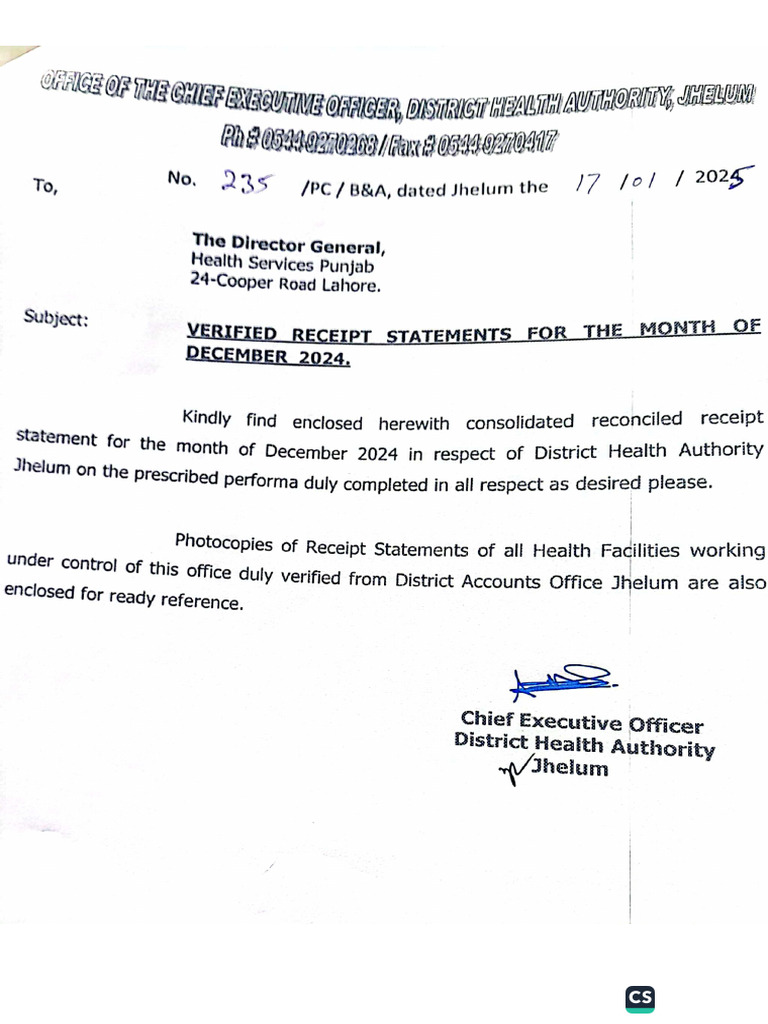 Receipt Statement Month of December 2024 | PDF