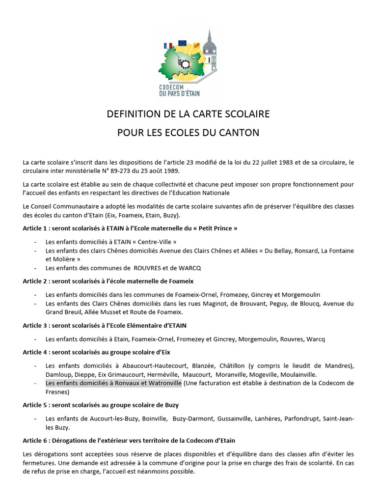Carte Scolaire du Canton d'Etain | PDF