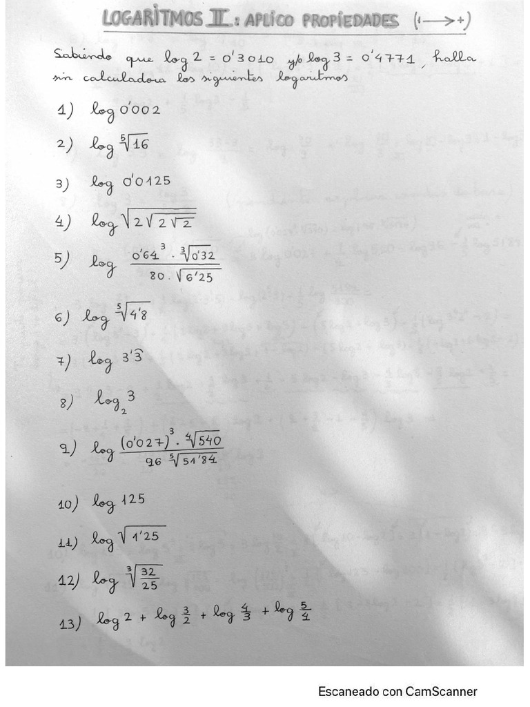 Hoja 7 - Logaritmos II | PDF
