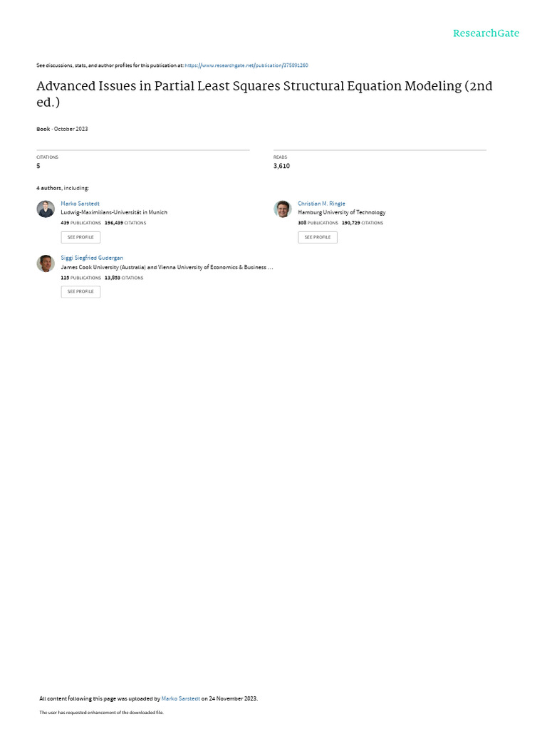 FLYER Sage Publications Ltd - Advanced Issues in Partial Least Squares ...