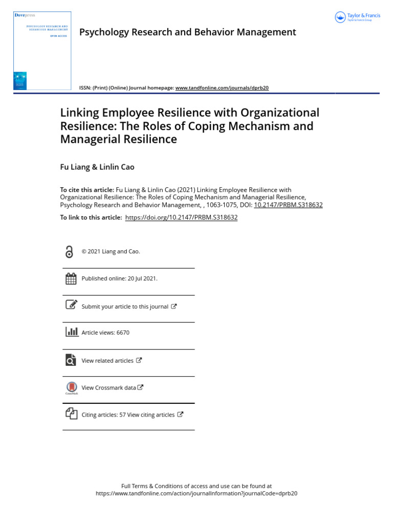 Linking Employee Resilience with Organizational Resilience The Roles of Coping Mechanism and ...