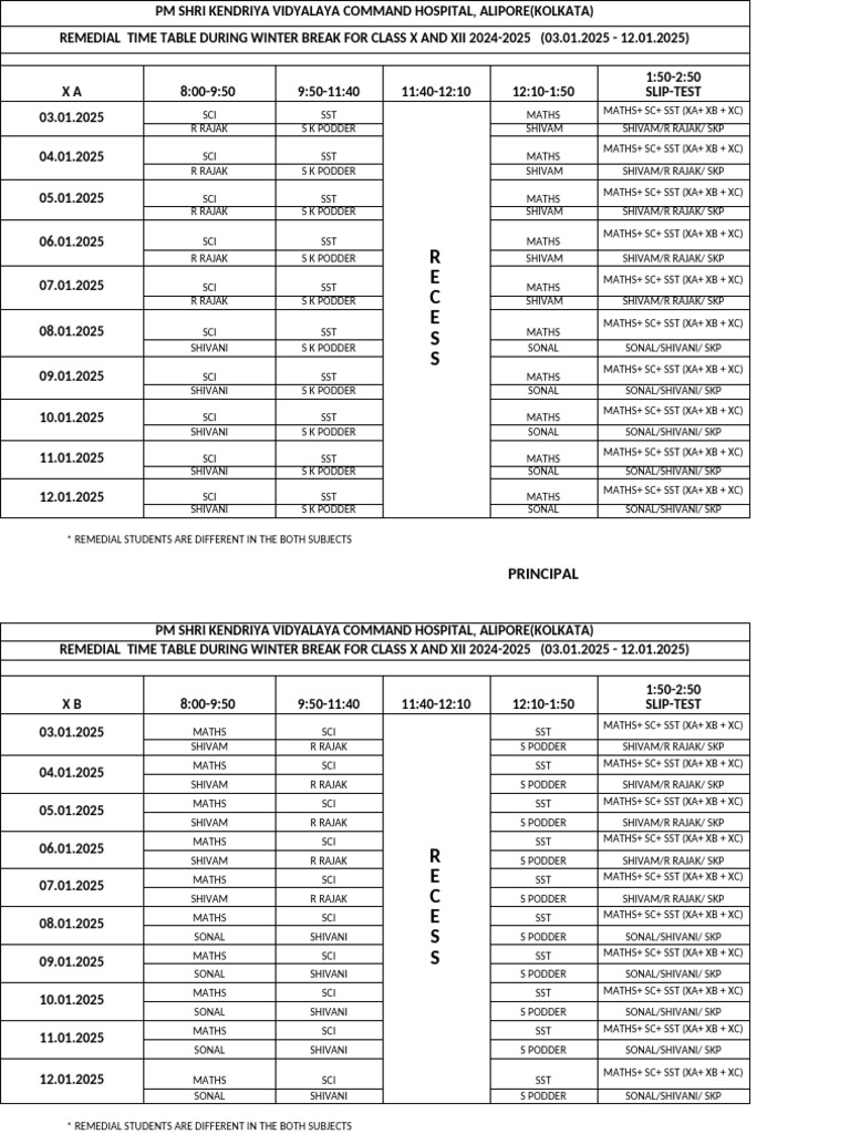 Winter Break Time Table 2024-2025 | PDF