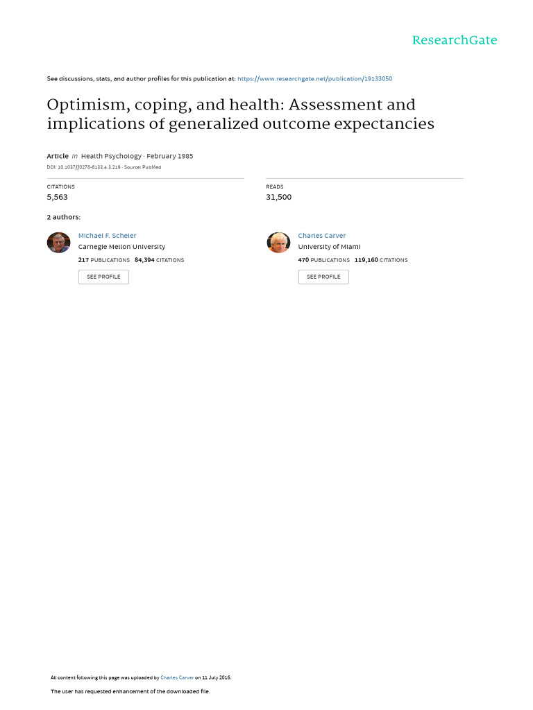 85_Optimism | PDF | Optimism | Factor Analysis