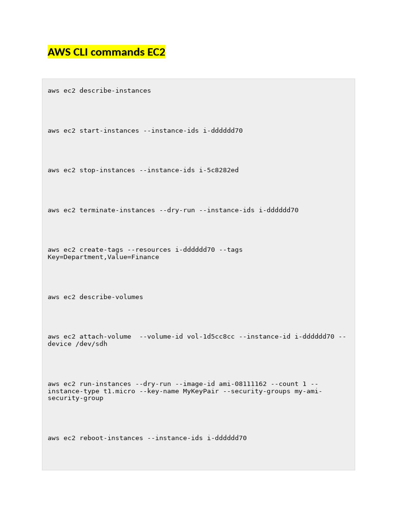 Aws Cli Commands Ec2s3 3 Pdf Computer File Command Line Interface