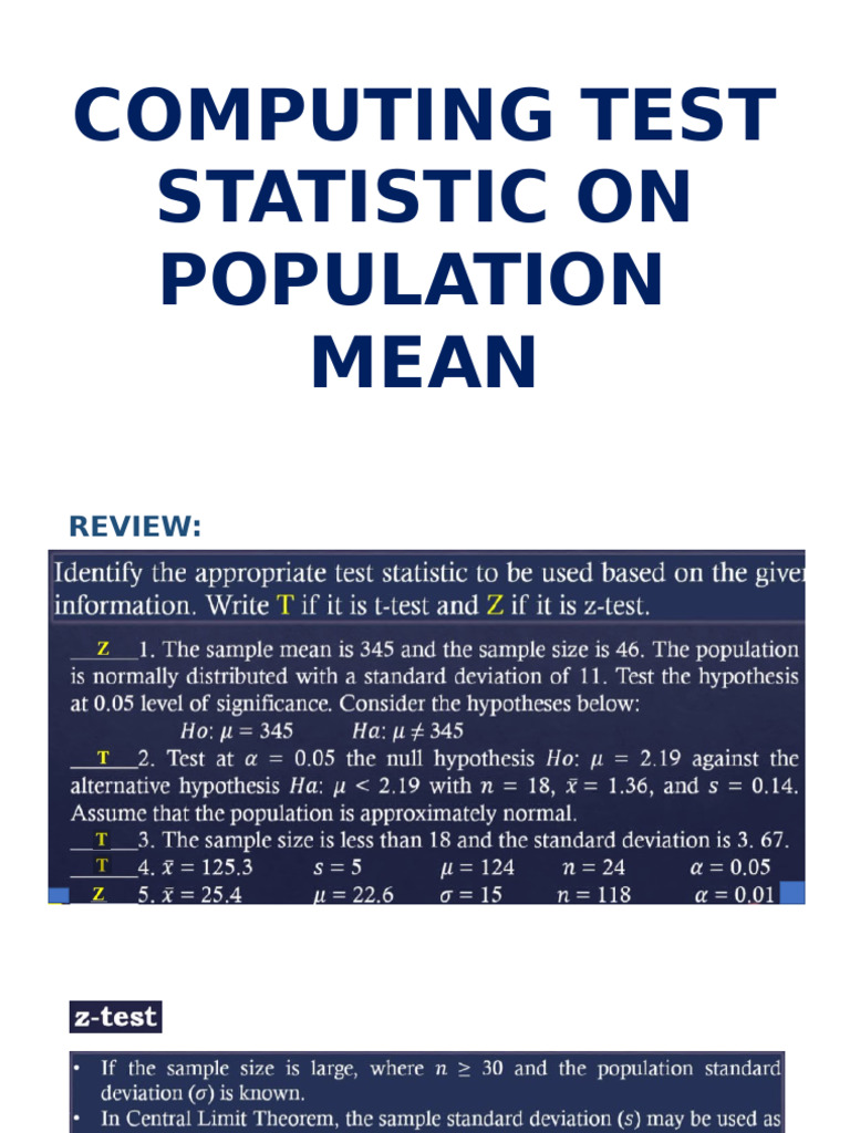 Computing Test Statistic On Population Mean | PDF