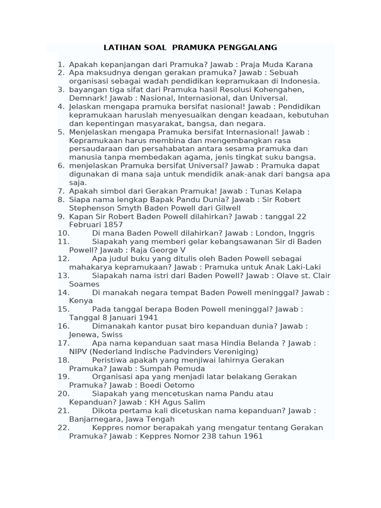 Latihan Soal Paket 1 LCT Pramuka Penggalang | PDF