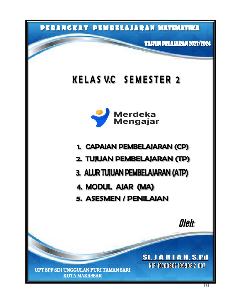 St. Jariah, S. PD - CP, TP, Atp Dan Modul Ajar Matematika | PDF