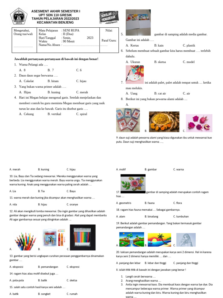 ASESMENT AKHIR SEMESTER 1 Seni Rupa | PDF