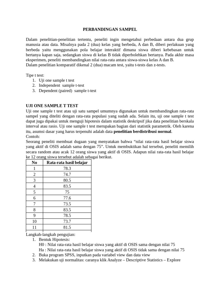 Uji One Sample T Test dengan SPSS | PDF