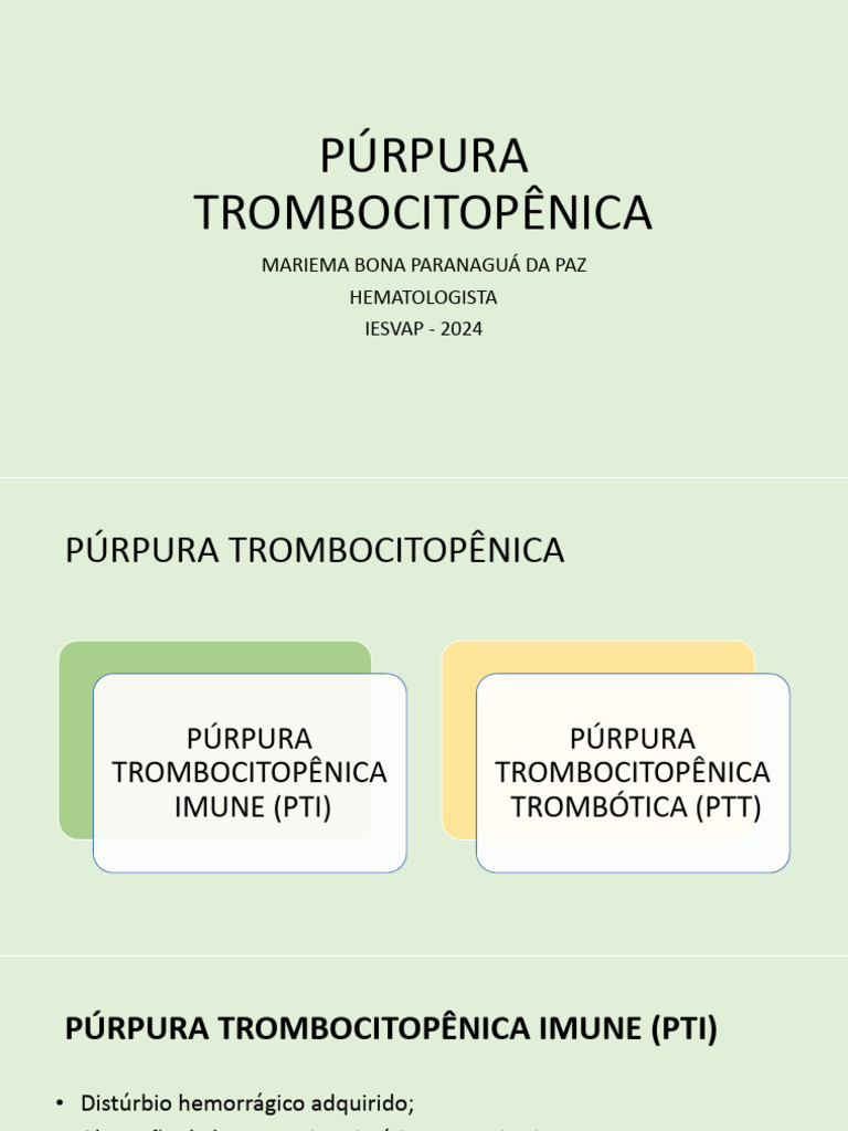 Púrpura Tromboctopênica: Diagnóstico e Tratamento | PDF ...