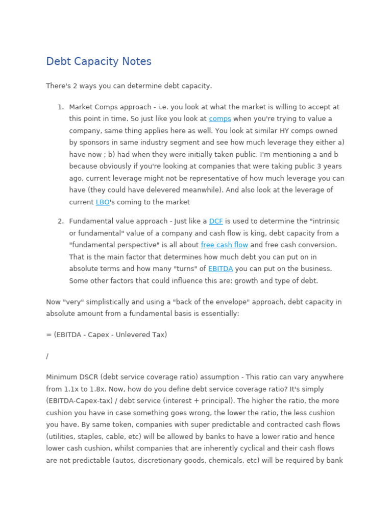 Debt Capacity Notes | PDF | Debt | Interest