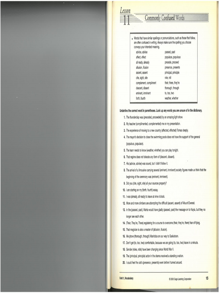 Words Often Confused Worksheet 4C | PDF