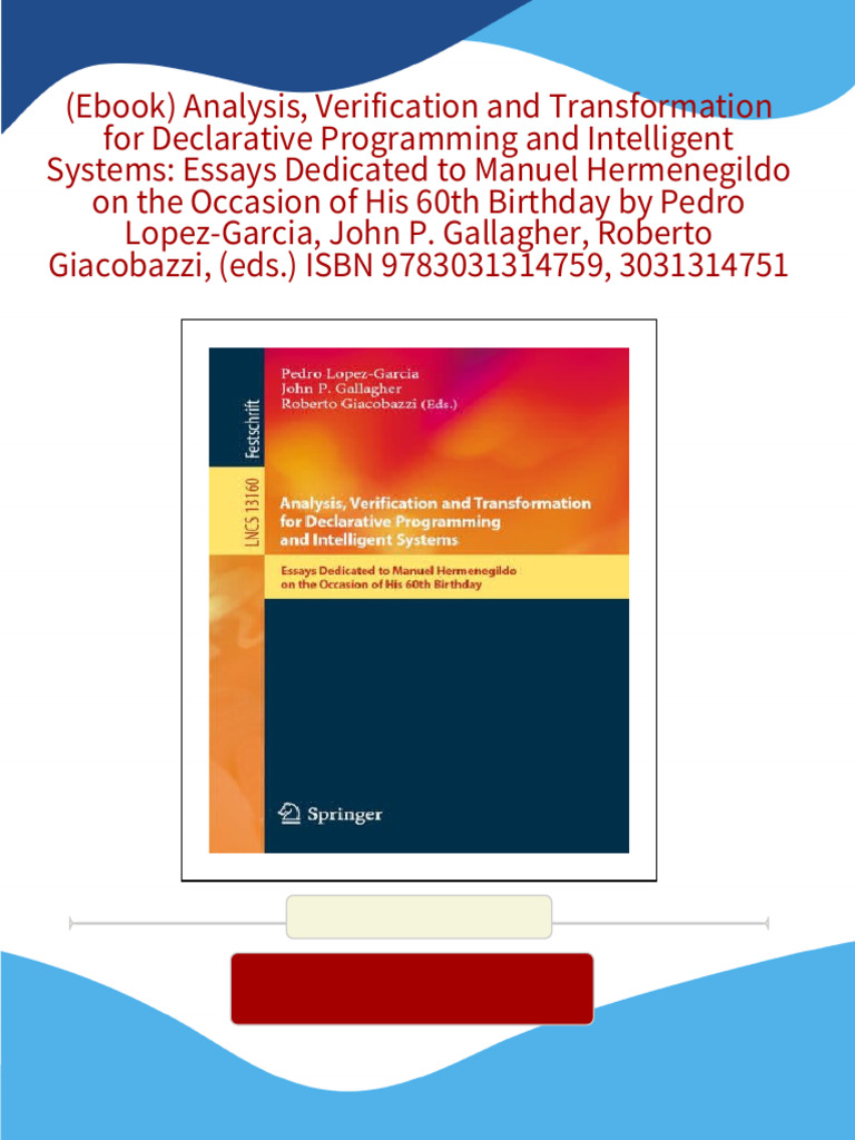 Buy Ebook Ebook Analysis Verification And Transformation For Declarative Programming And