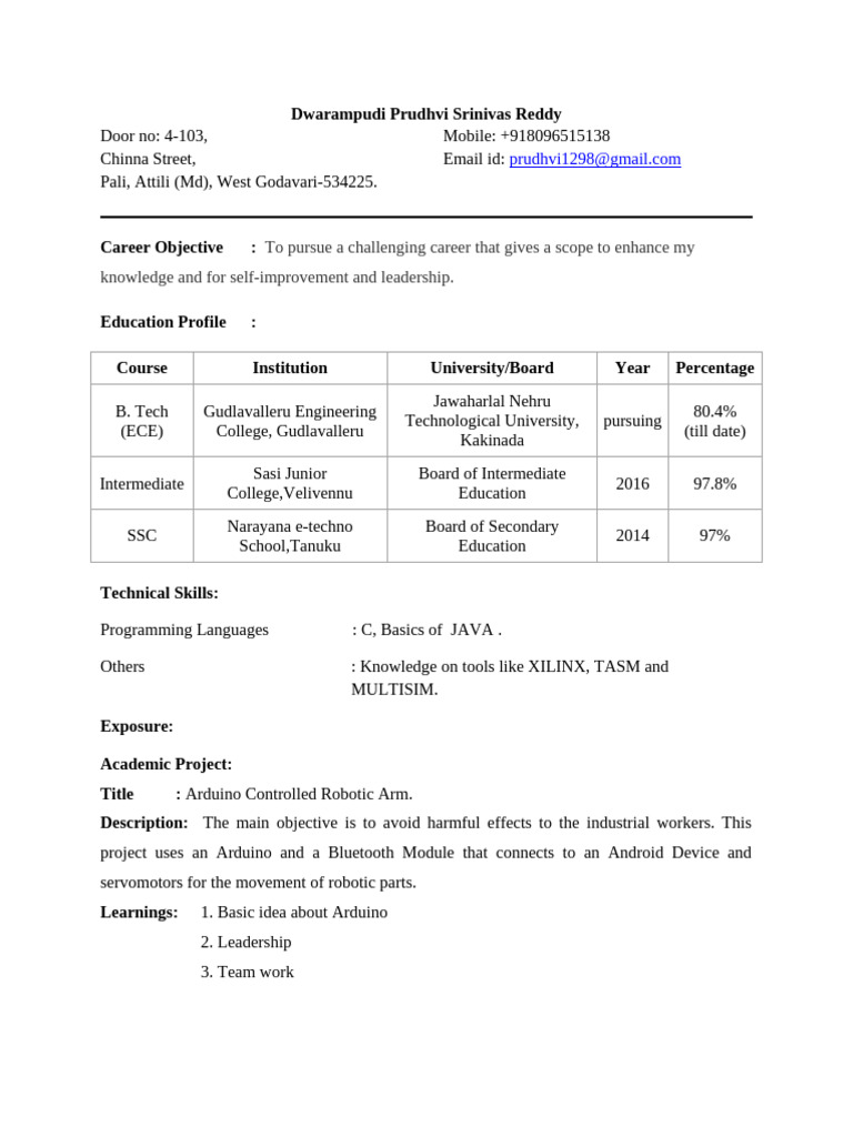 Prudhvi Resume Modified1 | PDF | Computing | Computer Engineering