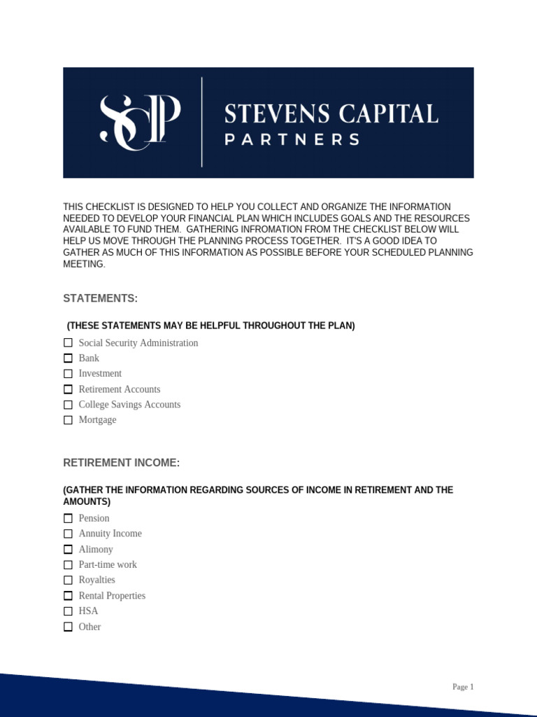 Financial Planning Information Checklist | PDF