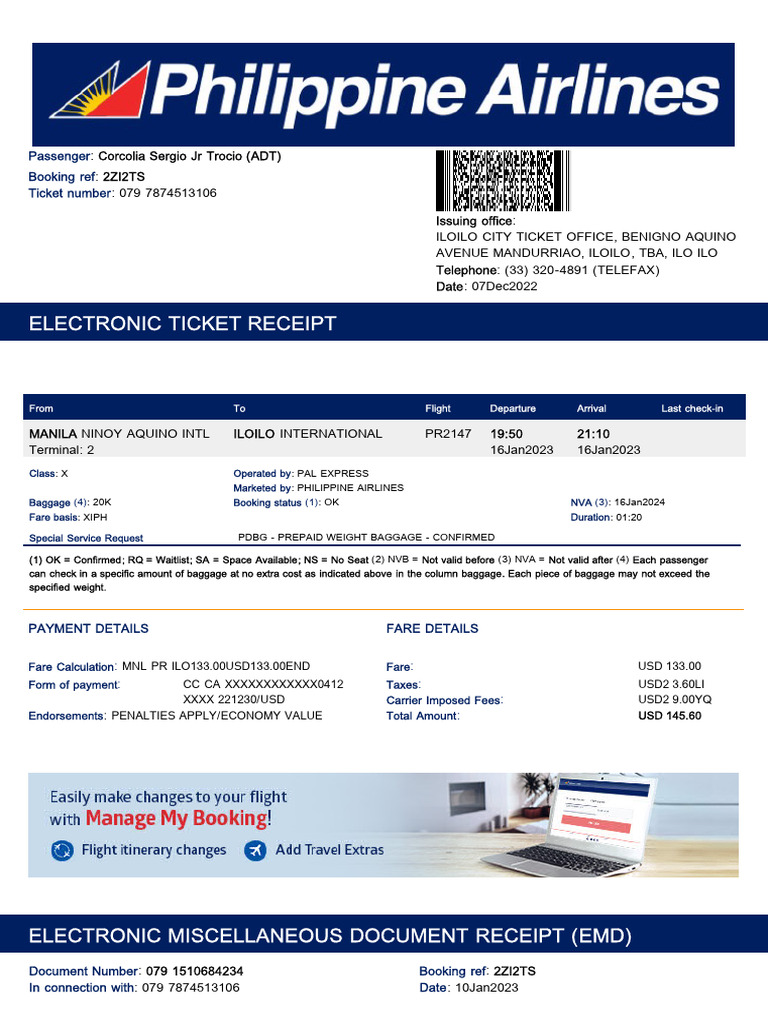 Electronic Ticket Receipt | PDF