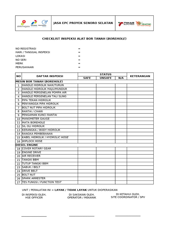 KTP - Checklist Inspeksi Alat Bor Tanah | PDF