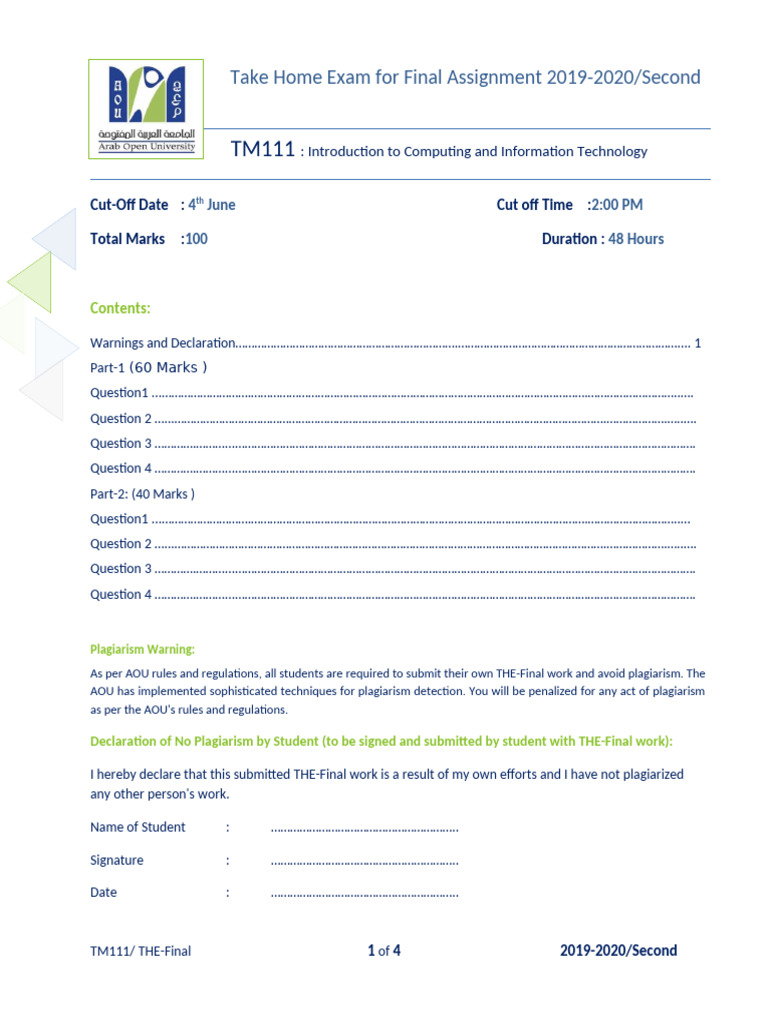 TM111 - THE Final - 2019-2020-Second-01-05-2020 | PDF | Data ...