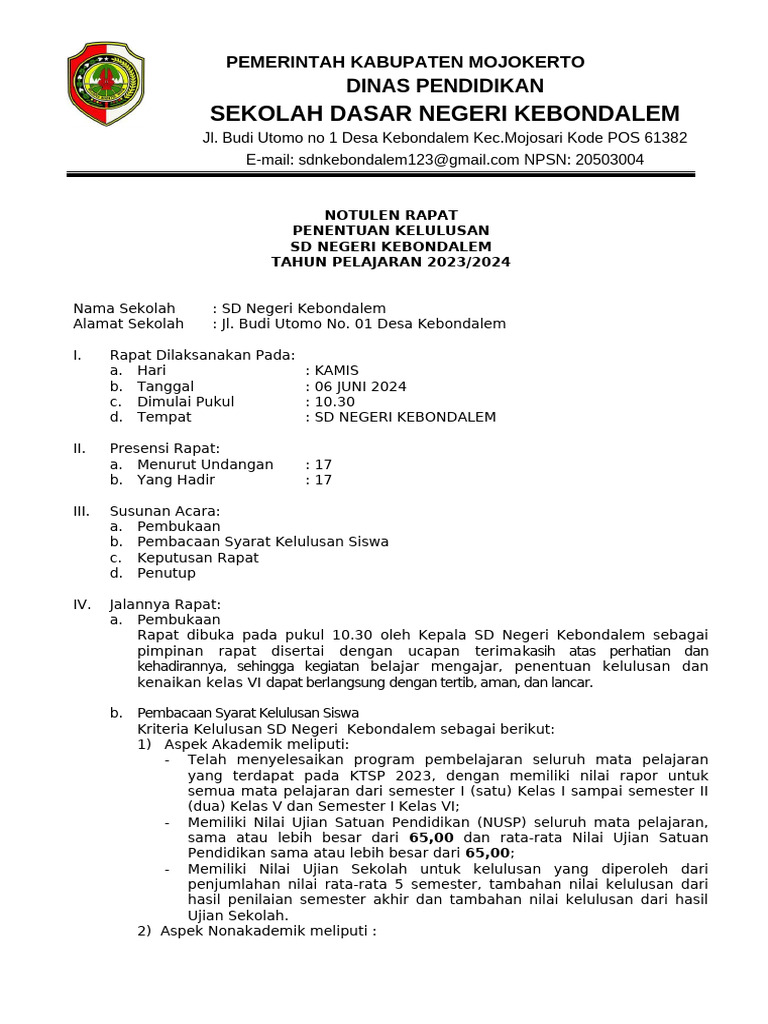 Notulen Rapat Kelulusan | PDF