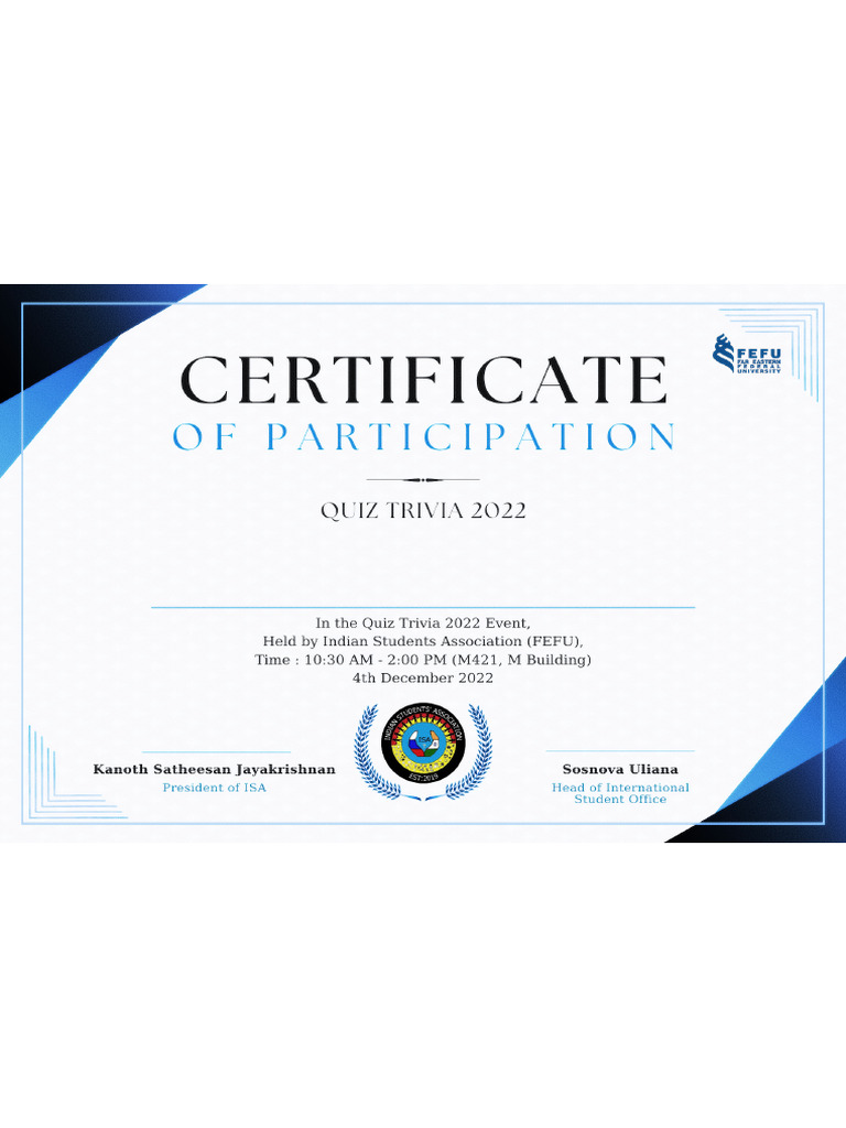 Quiz 2022 Certificates | PDF