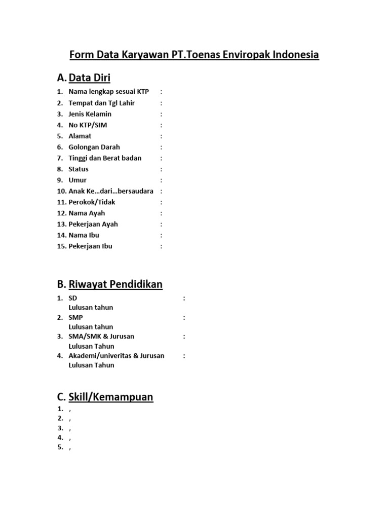 Form Data Karyawan | PDF