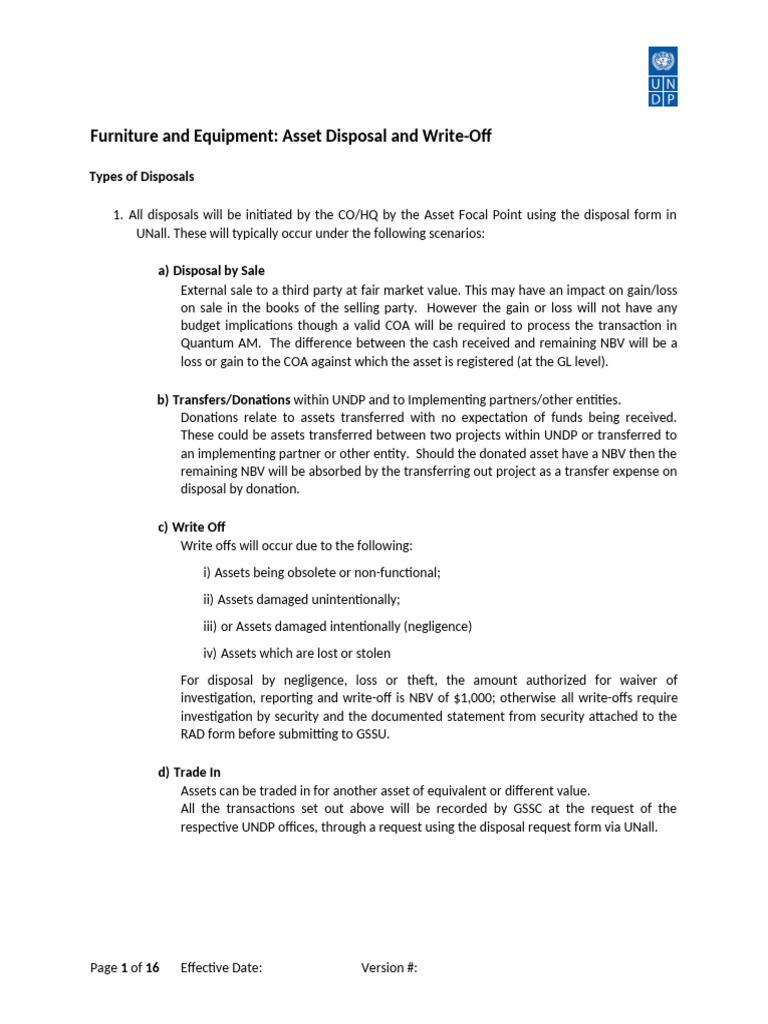 UNDP Asset Disposal Procedures Guide | PDF | Book Value | Reasonable Person