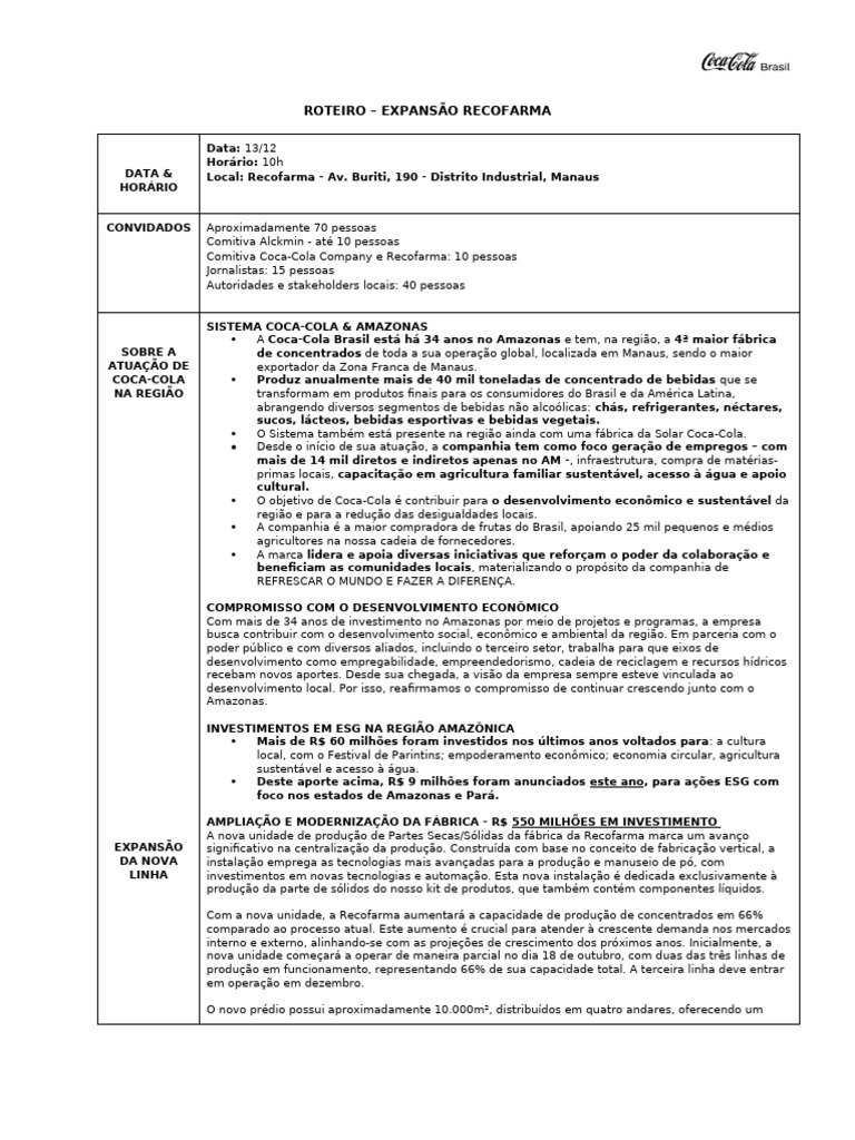 Roteiro - Expansão Recofarma - v9 | PDF | Agricultura | Economia
