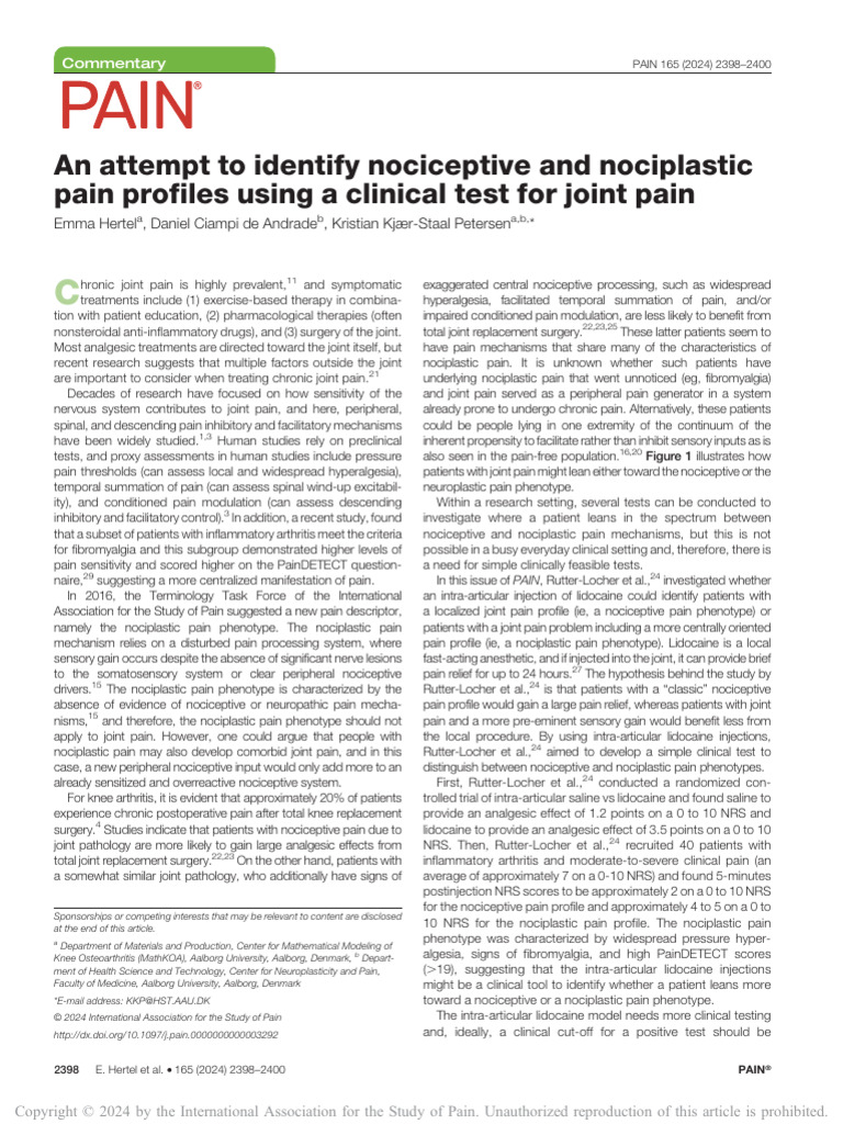 An Attempt To Identify Nociceptive and Nociplastic.3 | PDF | Pain | Fibromyalgia
