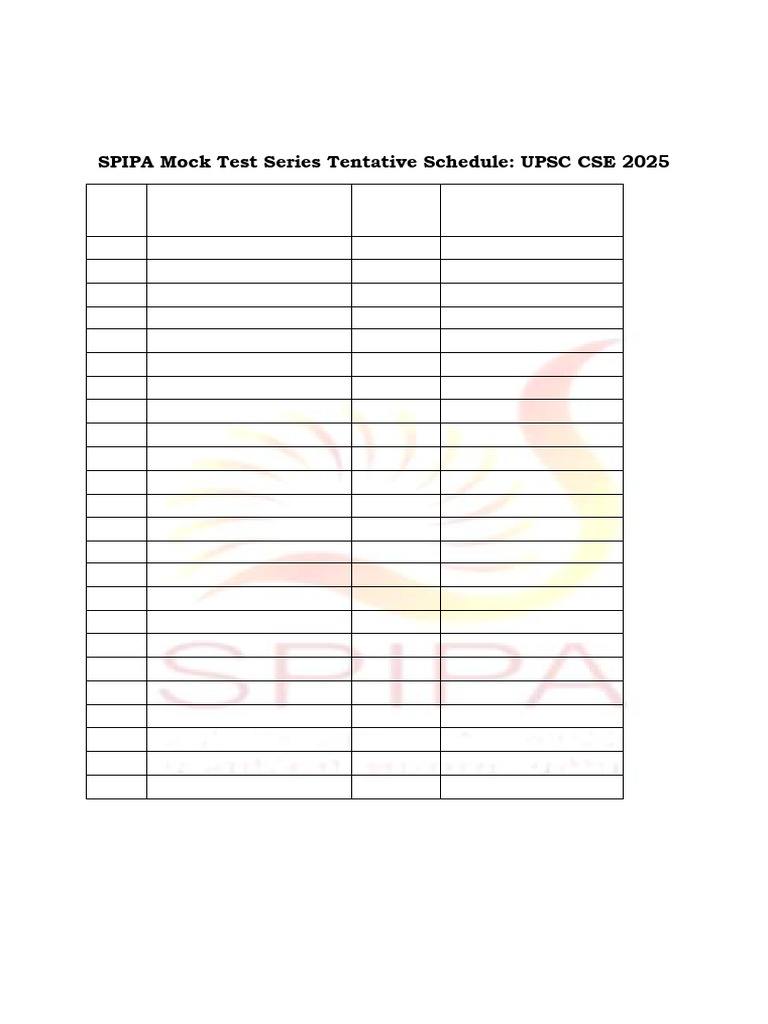 SPIPA Test Schdule UPSC CSE PT 2025 | PDF