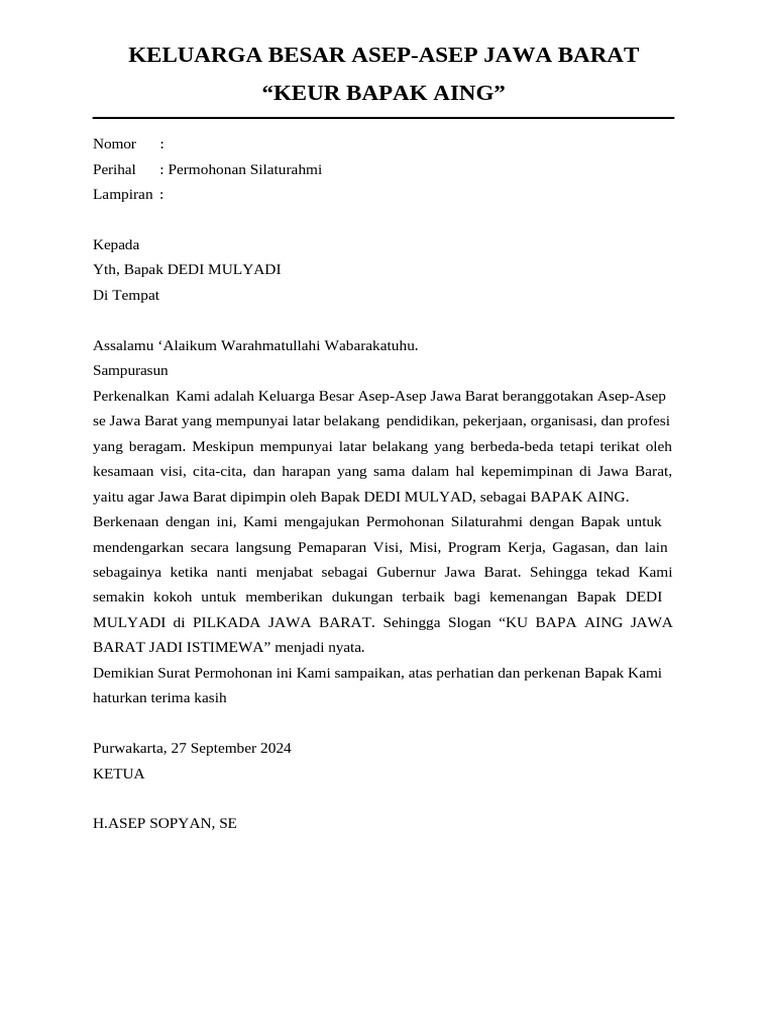 Permohonan Silaturahmi Keluarga Asep-Asep | PDF